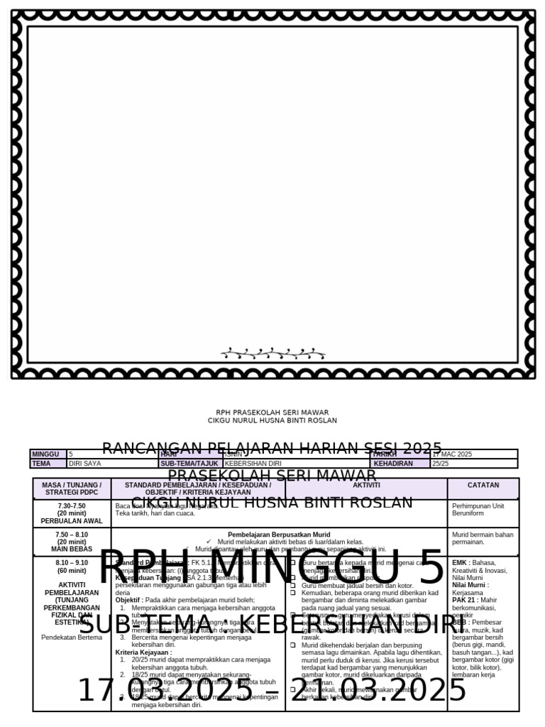 E-Rph Prasekolah 2025 Nurul Husna Roslan m5 | PDF