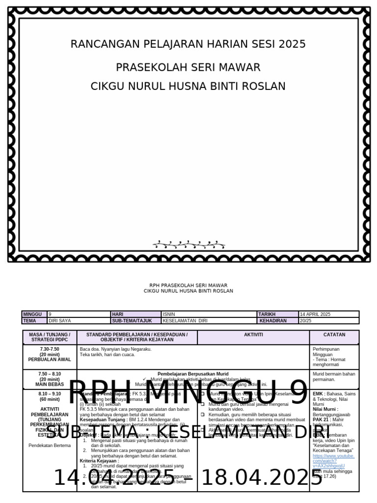 E-Rph Prasekolah 2025 Nurul Husna Roslan m9 | PDF