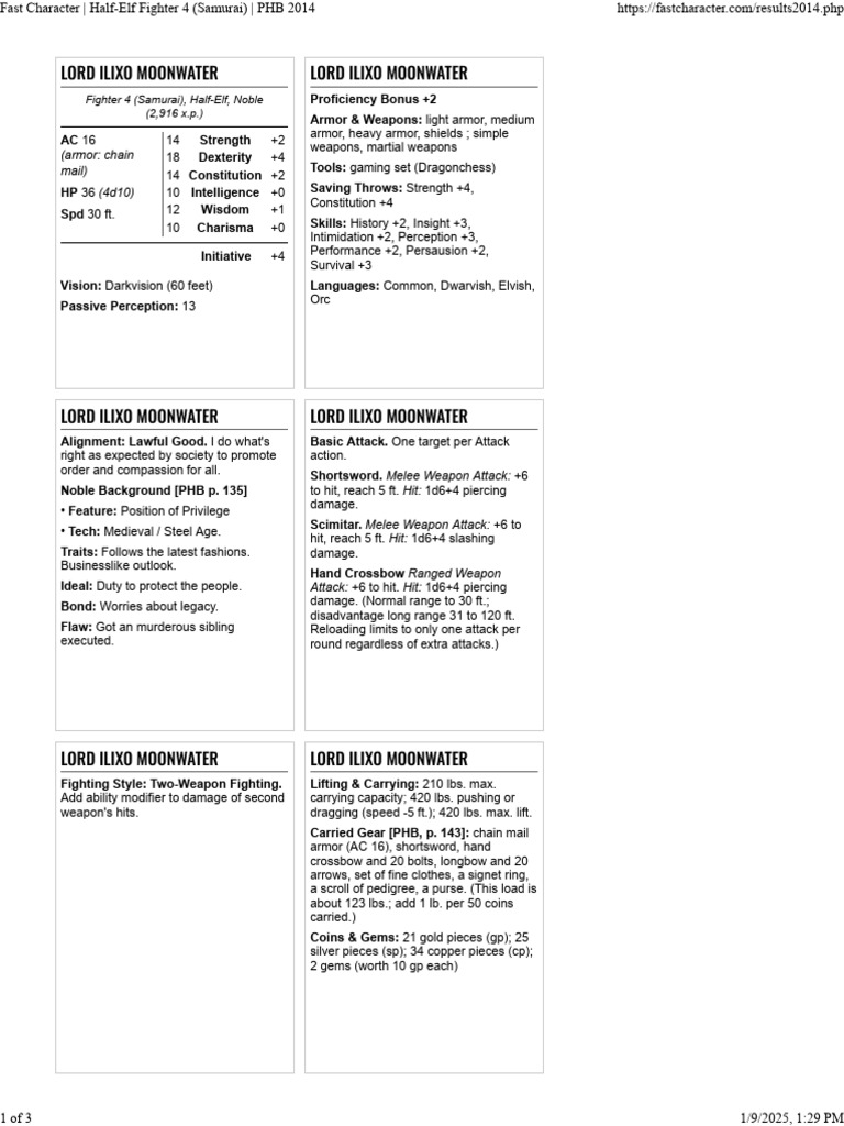 Fast Character - Half-Elf Fighter 4 (Samurai) - PHB 2014 | PDF | Role ...