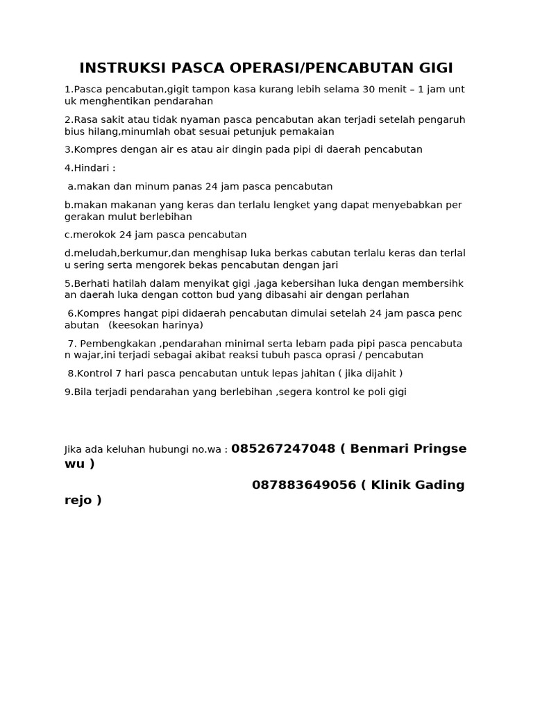 Instruksi Cabut Gigi 20244 | PDF