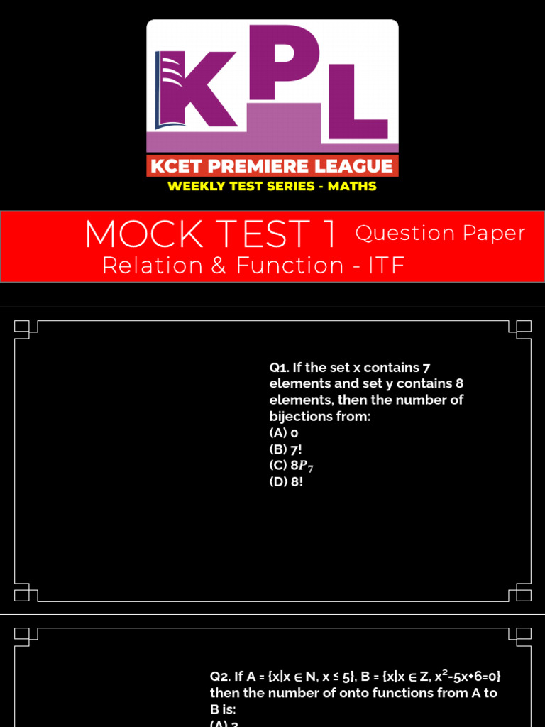 KCET 2025 Maths Mock 1 | PDF | Function (Mathematics) | Mathematical Logic