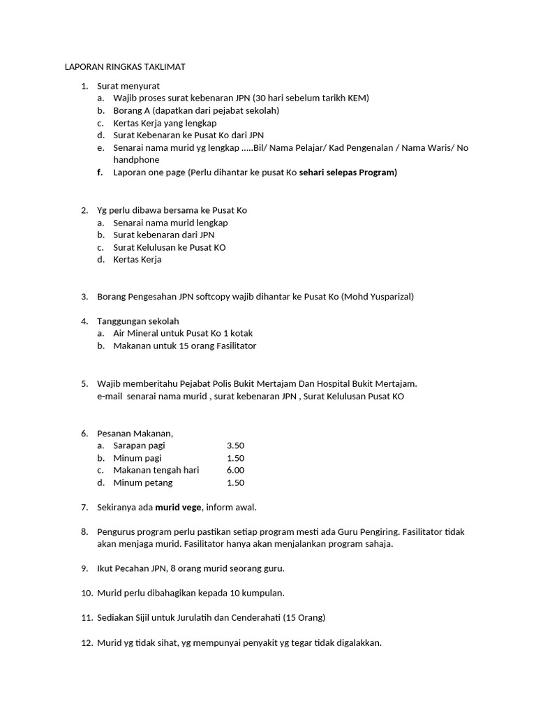 Laporan Ringkas Taklimat | PDF