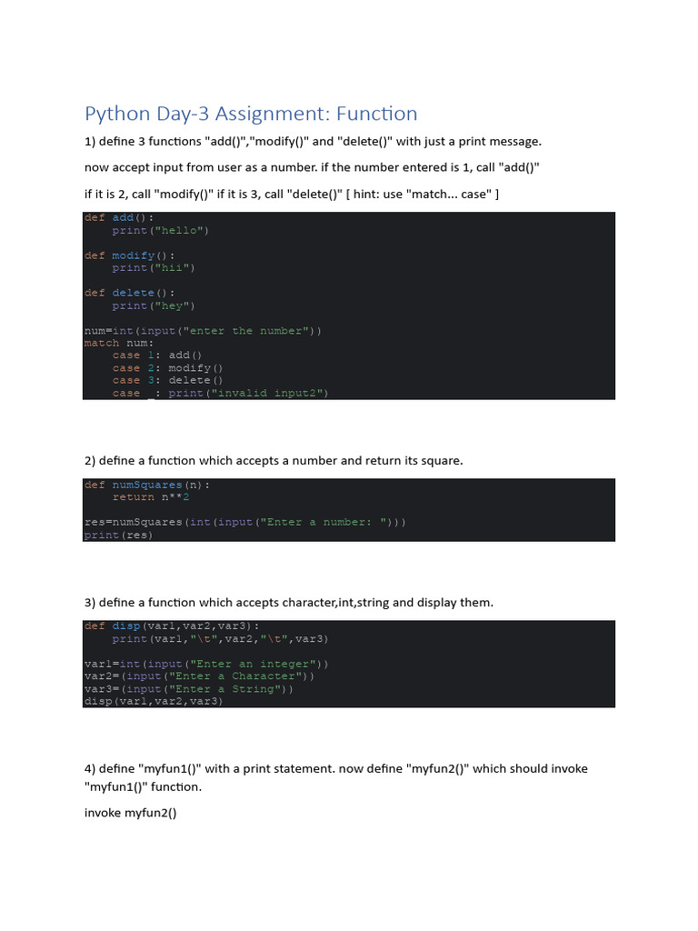 Python Day3 Function1assig | PDF | Computer Programming | Software Engineering