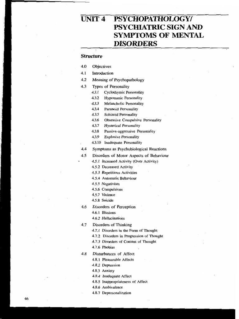 Signs and Symtoms of Psychopathology | PDF