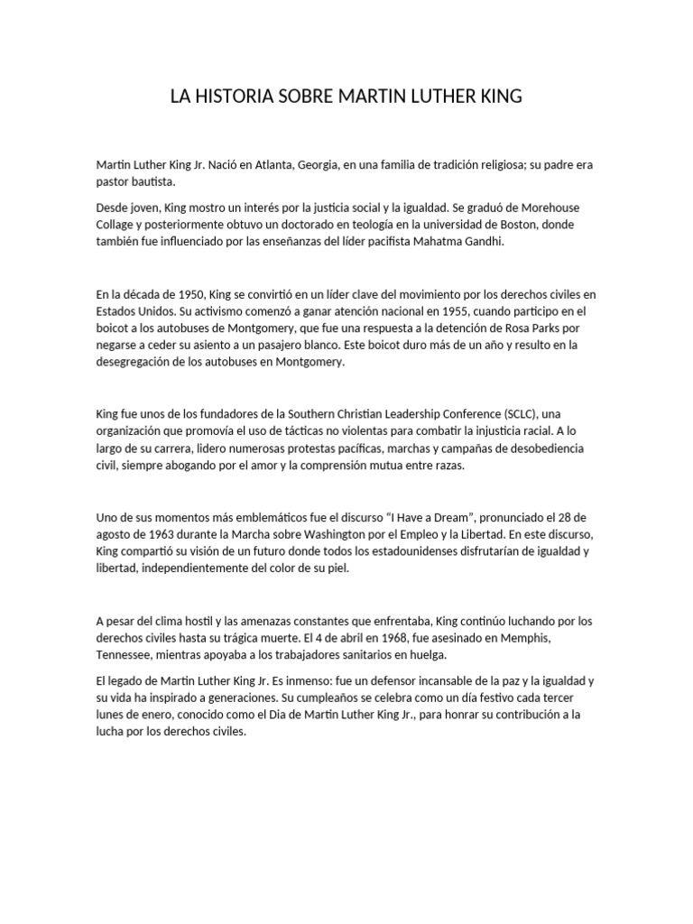 Historia y legado de Martin Luther King | PDF | Martin Luther King hijo ...