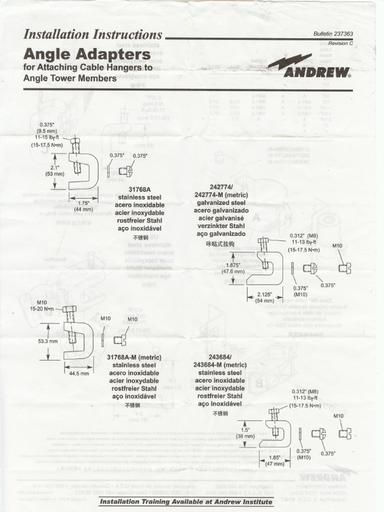 Installation Instructions - Angle Adapters | PDF