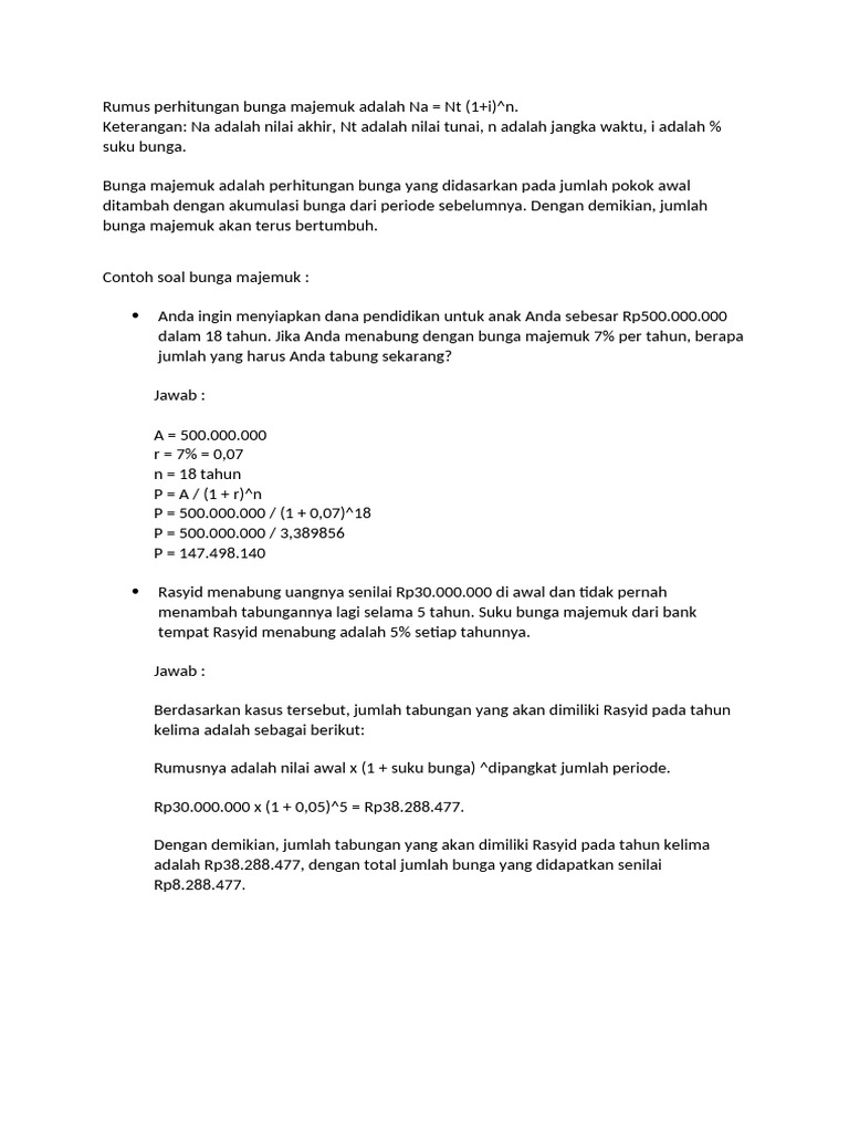Contoh Soal Bunga Majemuk dan Rumus | PDF