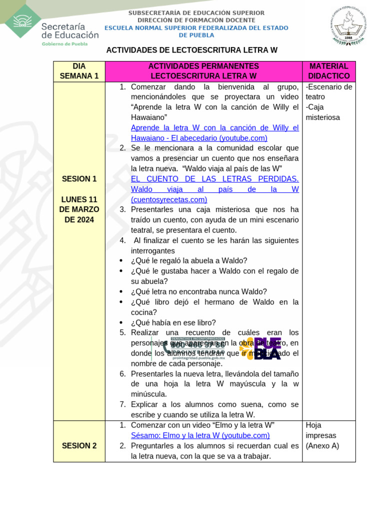 Actividades de Lectoescritura Letra W | PDF | Ortografía | Comunicación ...
