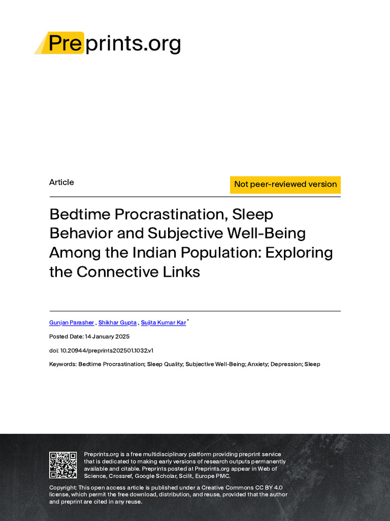 Preprints202501 1032 v1 | PDF | Sleep | Sleep Deprivation