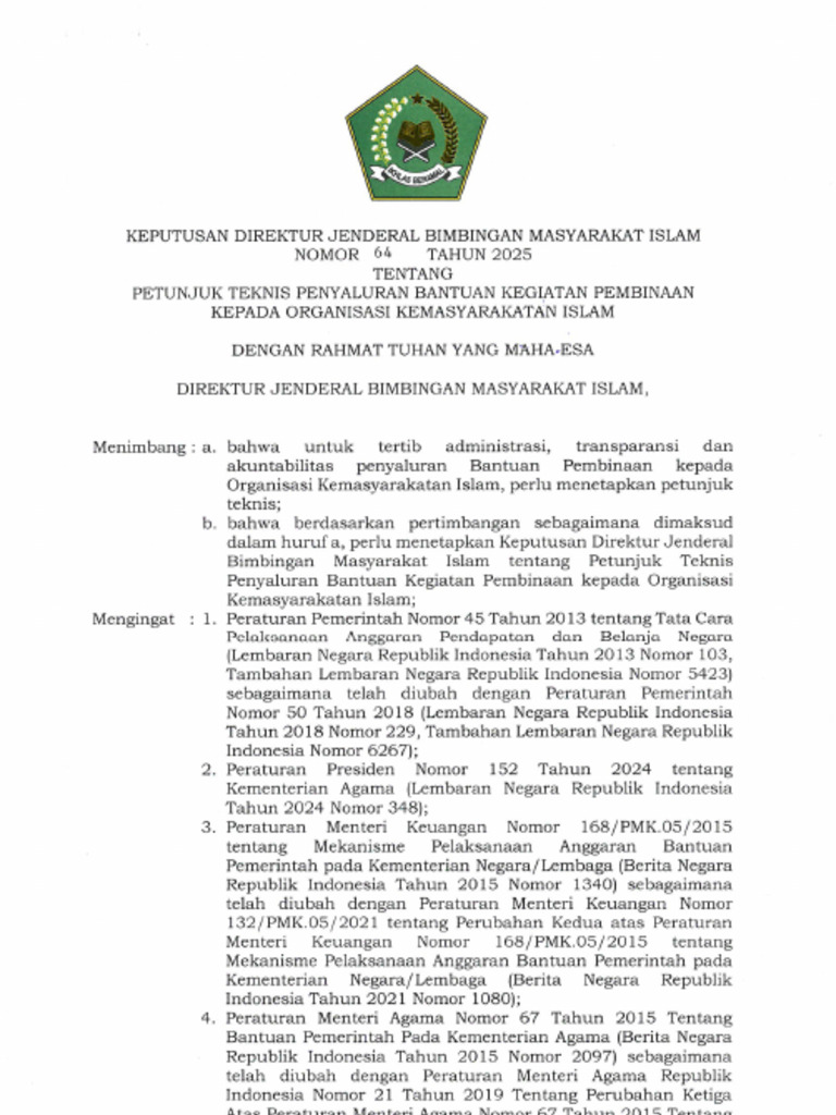SK No. 64 TH 2025 - Juknis Bantuan Ormas Islam | PDF