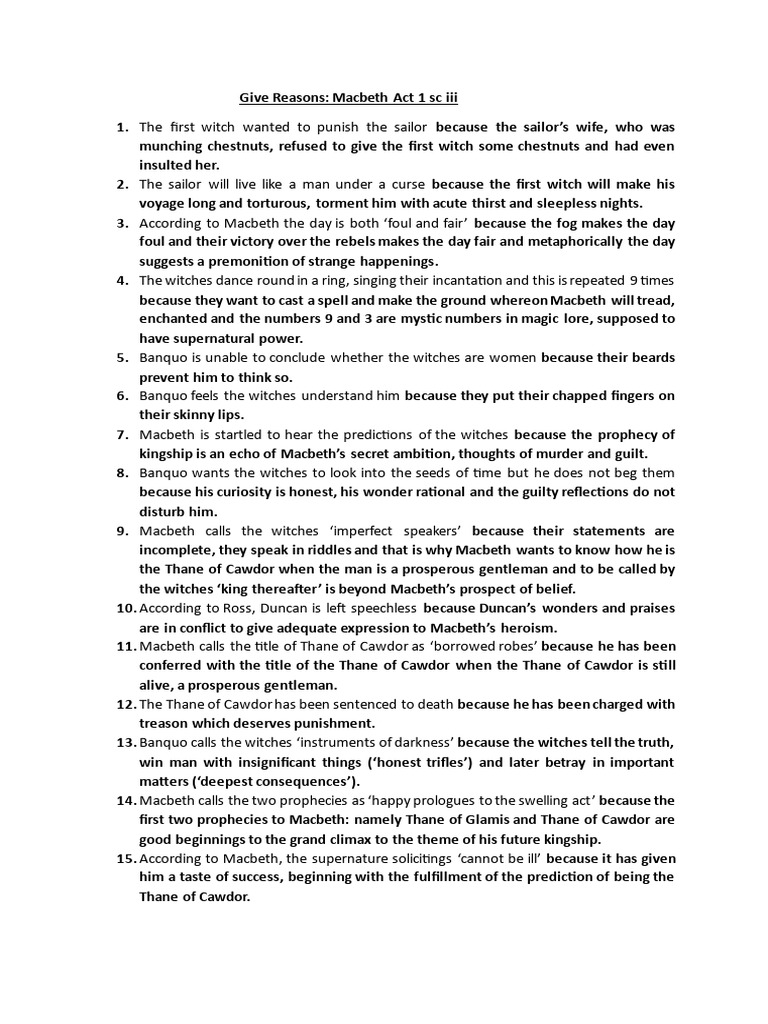 Give Reasons (Macbeth Act 1 SC Iii) | PDF | Macbeth