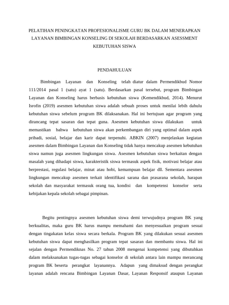 Struktur Pelatihan Peningkatan Profesionalisme Guru BK Dalam Merapkan ...