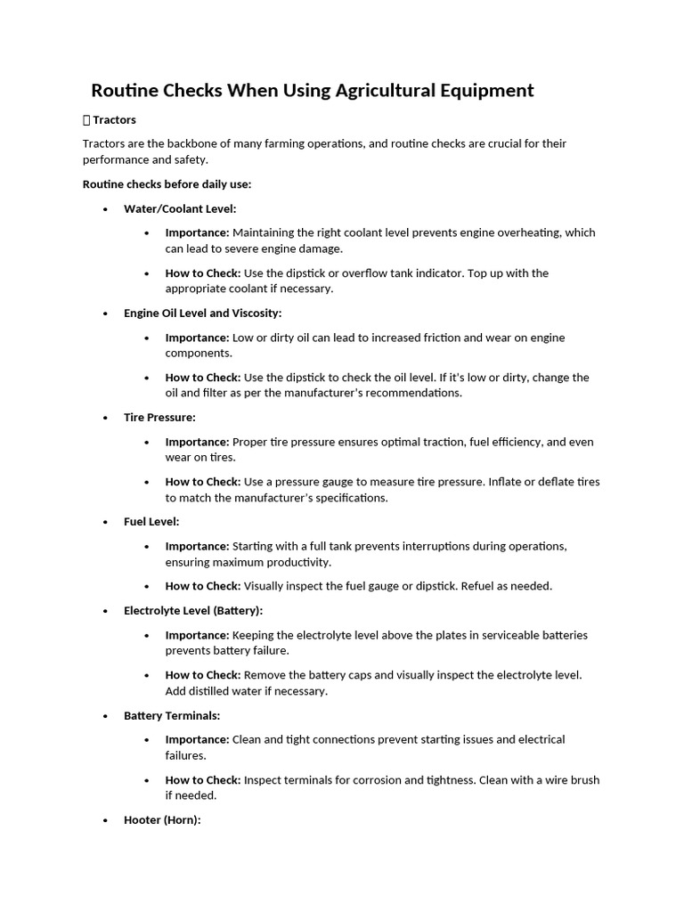 Routine Checks When Using Agricultural Equipment | PDF | Lubricant ...