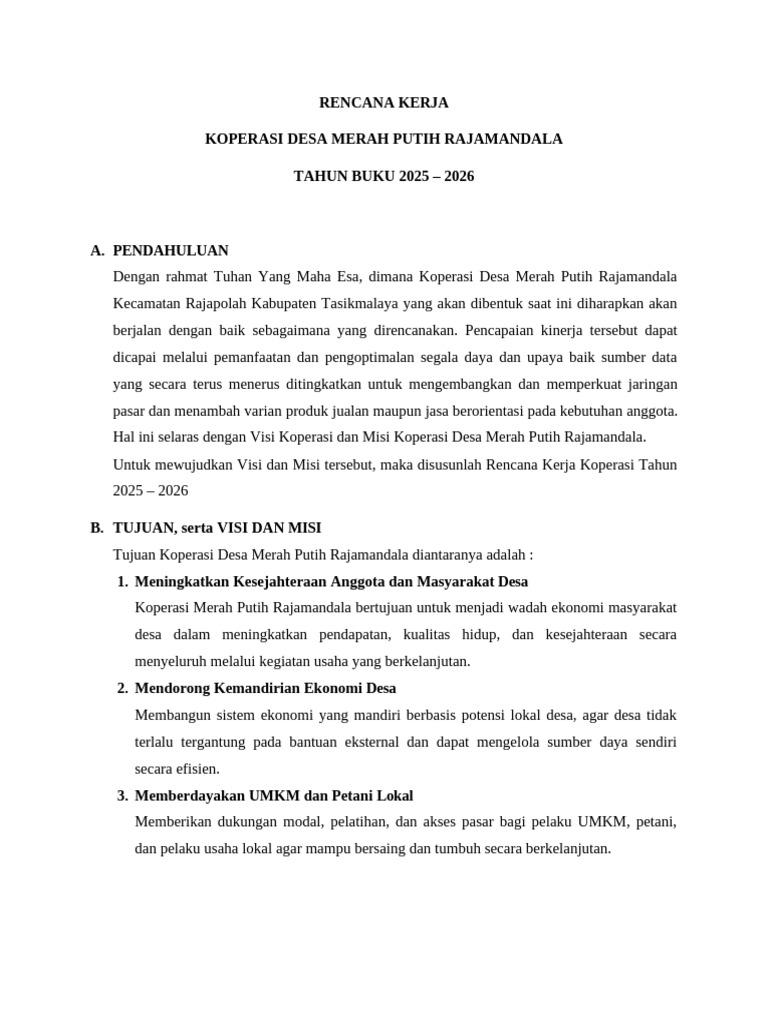 Lampiran Rencana Kerja Kop Desa | PDF