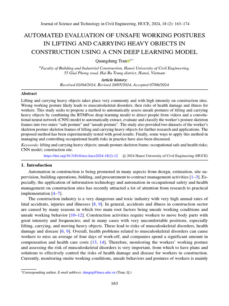Automated Evaluation Of Unsafe Working Postures In Lifting And Carrying Heavy Objects In