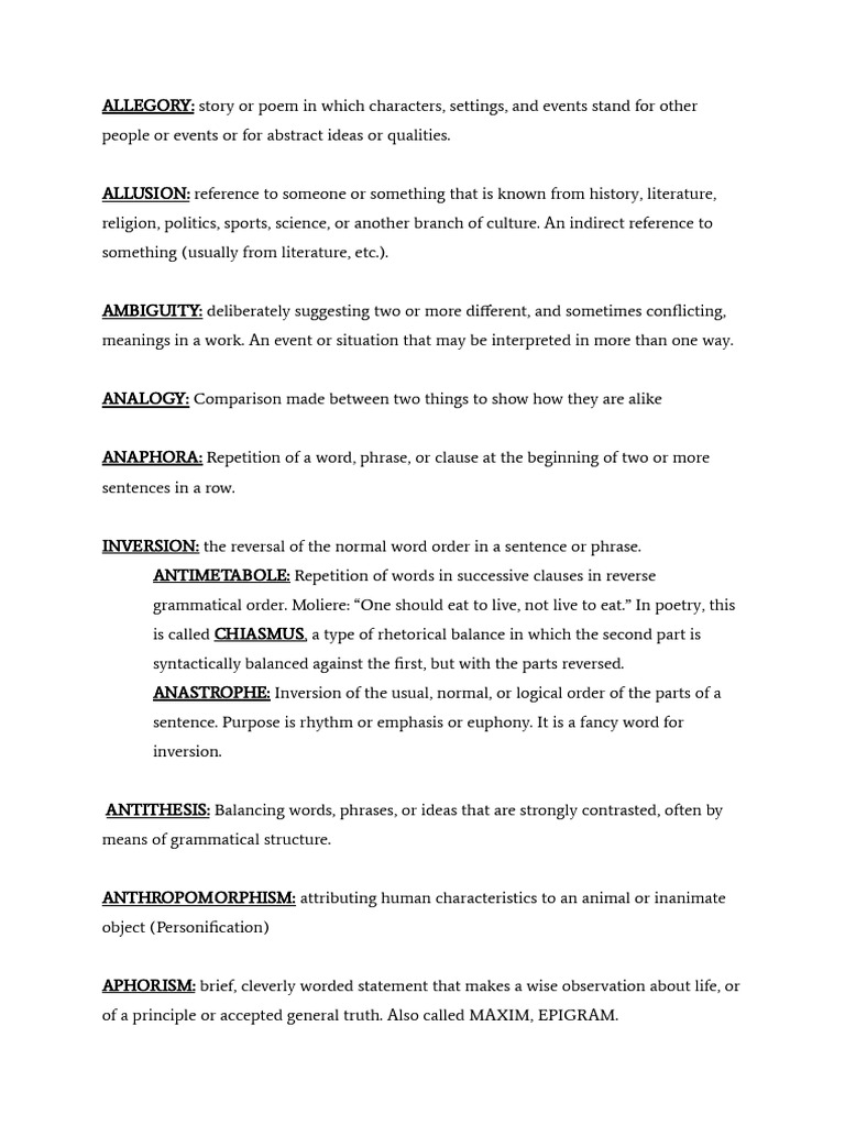 Literary Devices and Their Definitions | PDF | Poetry | Metaphor