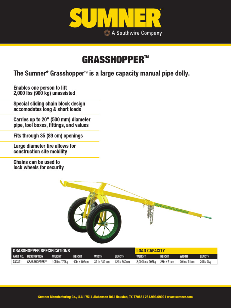 Sumner Grasshopper Pipe Dolly Specs | PDF