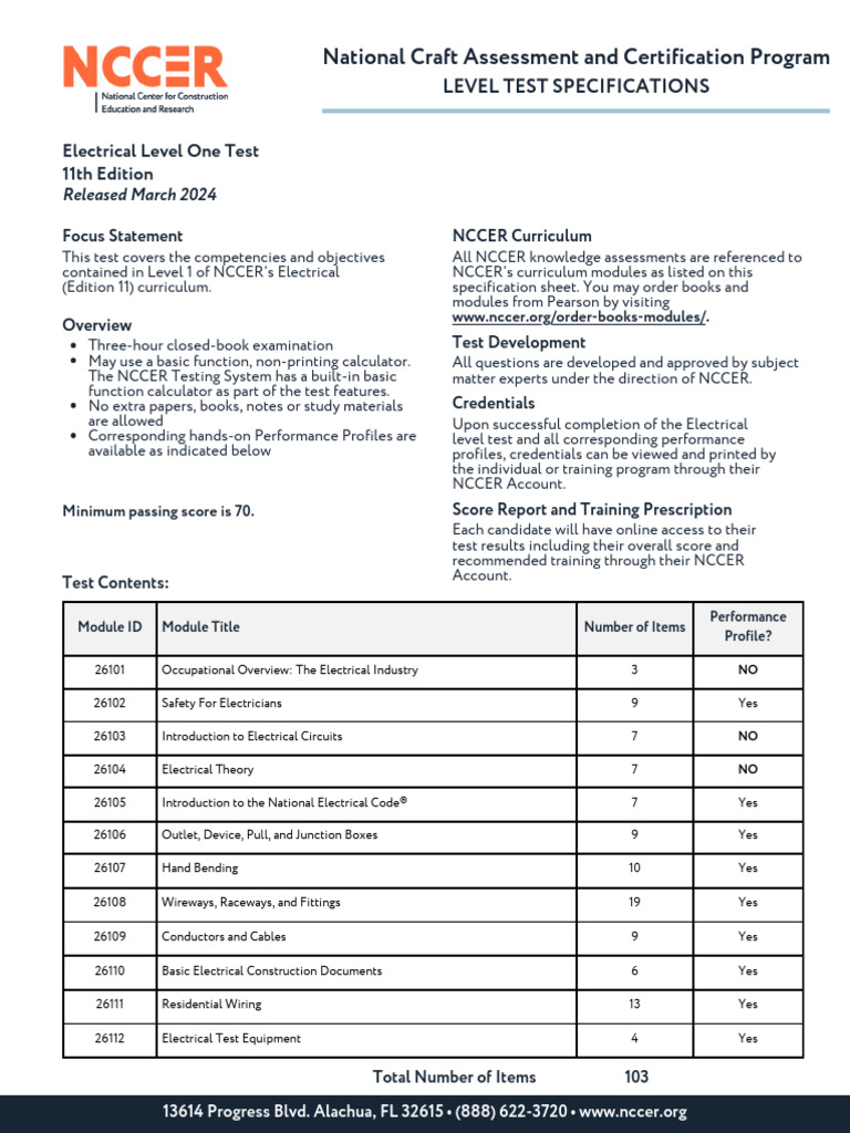 NCCER Electrical Level 1 Test Overview | PDF | Electrical Engineering ...