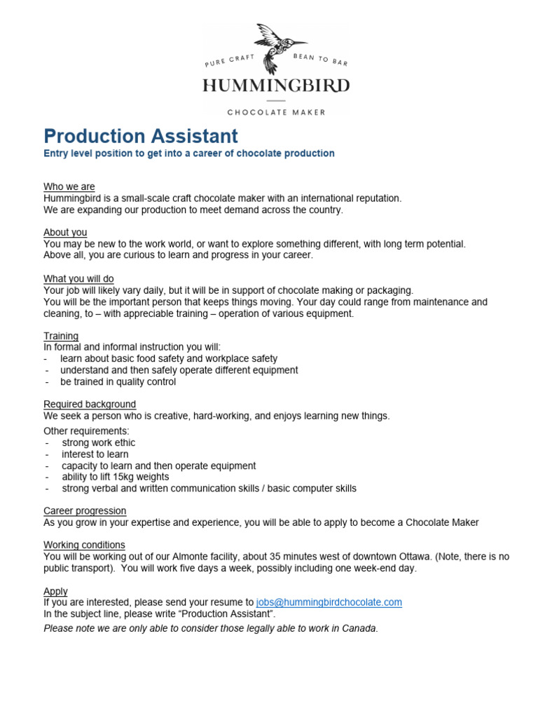 Production Assistant - V1 | PDF