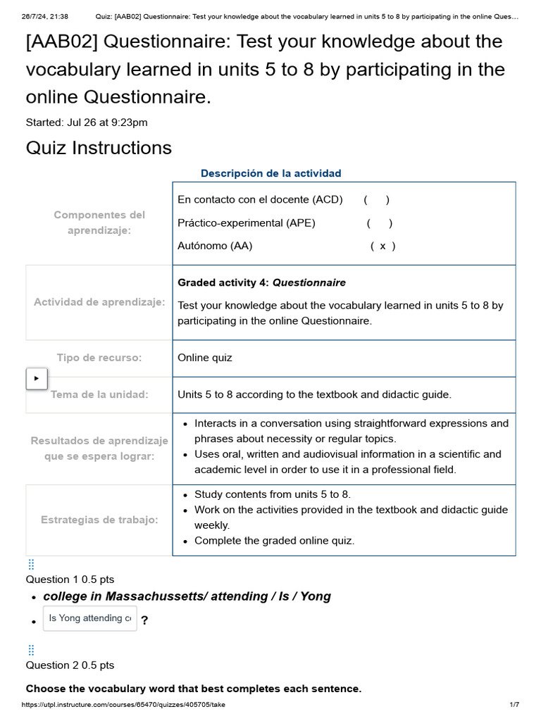 Quiz - (AAB02) Questionnaire - Test Your Knowledge About The Vocabulary ...