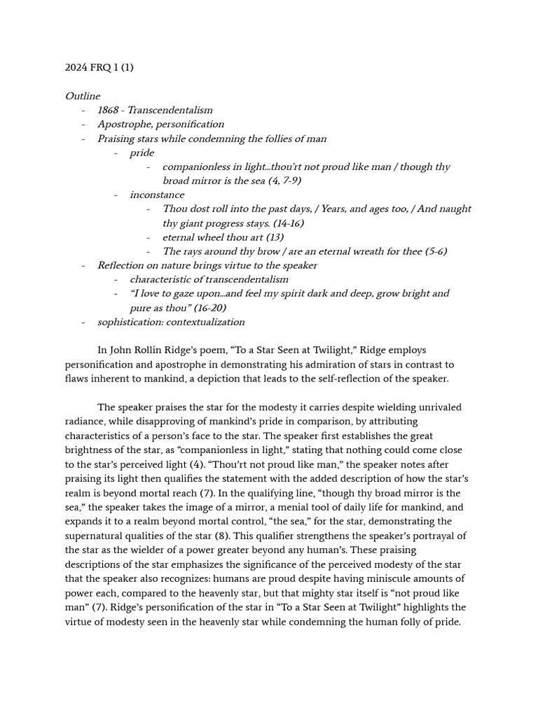 AP Literature 2024 FRQ1 Real Student Example Essay | PDF