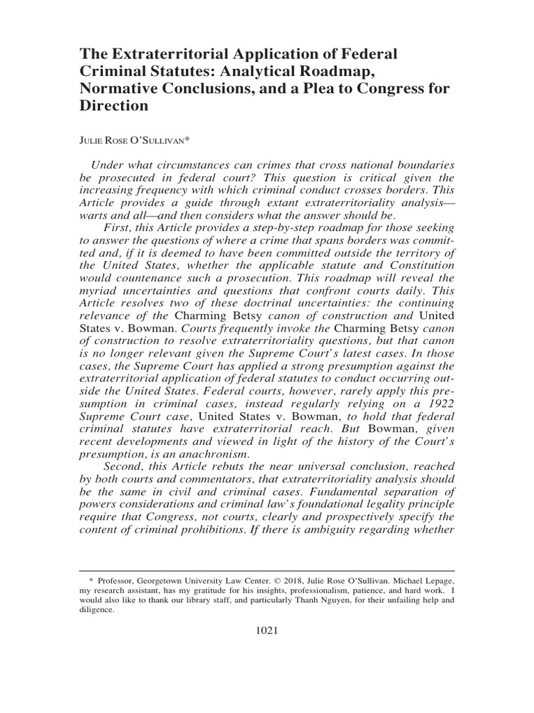 The Extraterritorial Application of Federal Criminal Statutes | PDF ...