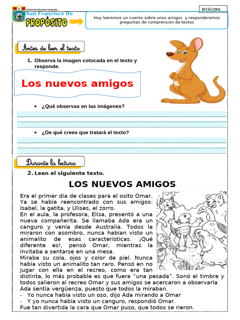 Ficha Plan Lector - D2-S2-Los Nuevos Amigos | PDF