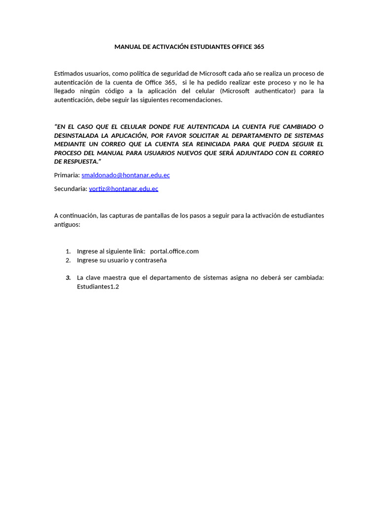 Manual de Autenticación Usuarios Office 365 | PDF
