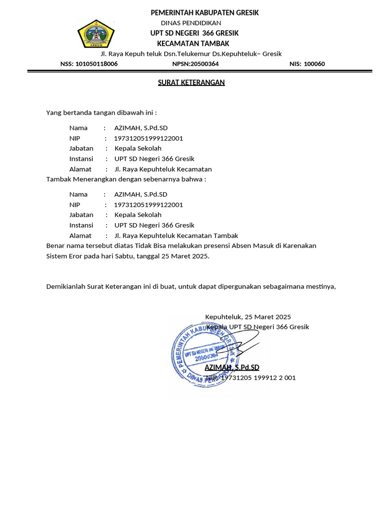 Surat Keterangan Absen | PDF