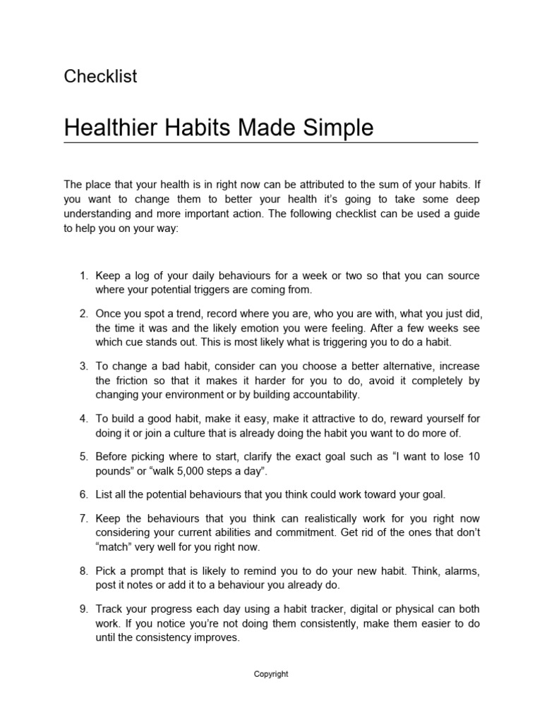 Checklist - Healthier Habits Made Simple | PDF