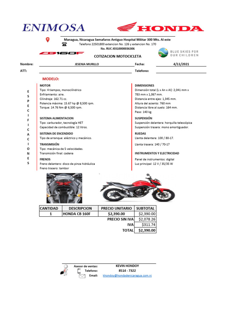 Especificaciones Honda CB 160F 2021 | PDF | Motocicleta | Carros deportivos