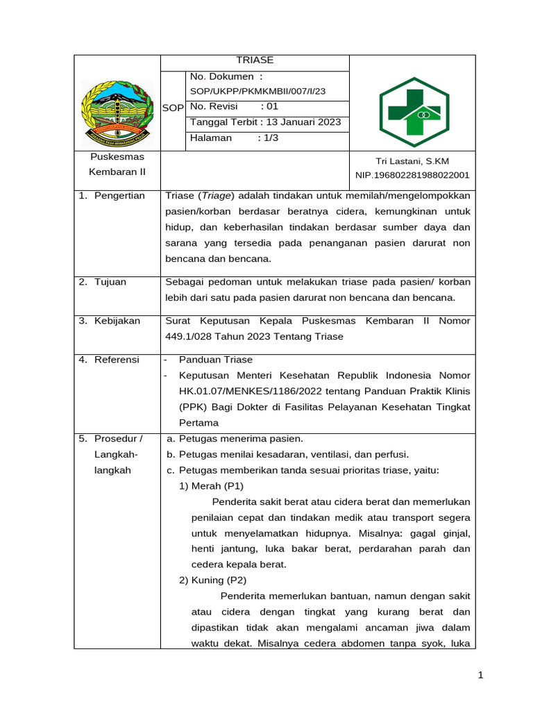 3.3.1 SOP Triase | PDF