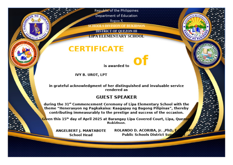 Certificate of Appreciation for Guest Speaker | PDF