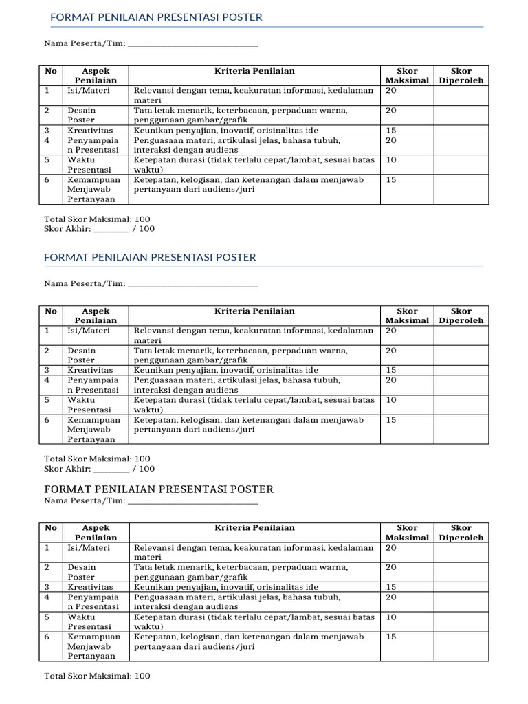 Format Penilaian Presentasi Poster | PDF