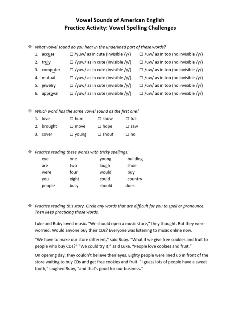 Vowel Spelling Practice Handout | PDF