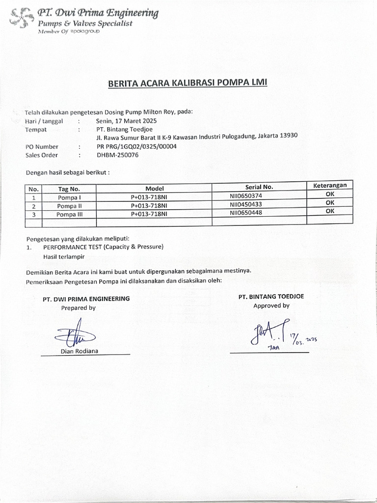 PT. Dwi Prima Engineering | PDF