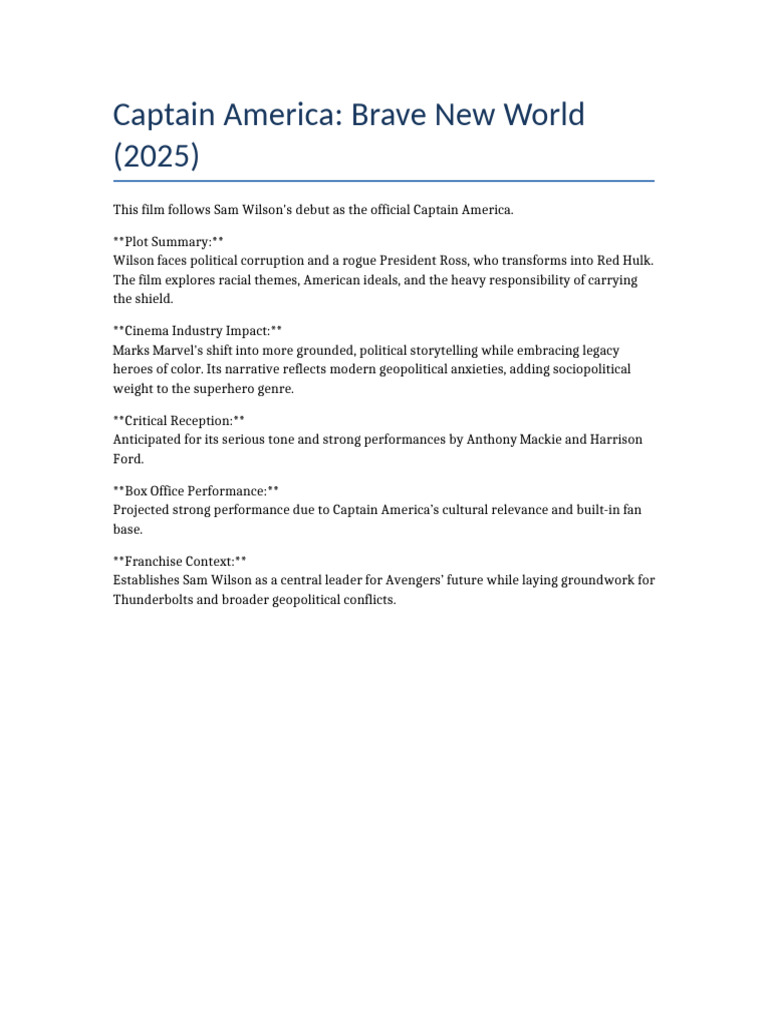 Captain America Brave New World (2025) FullAnalysis | PDF