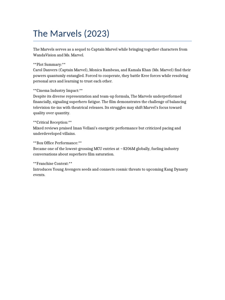 The Marvels (2023) FullAnalysis | PDF