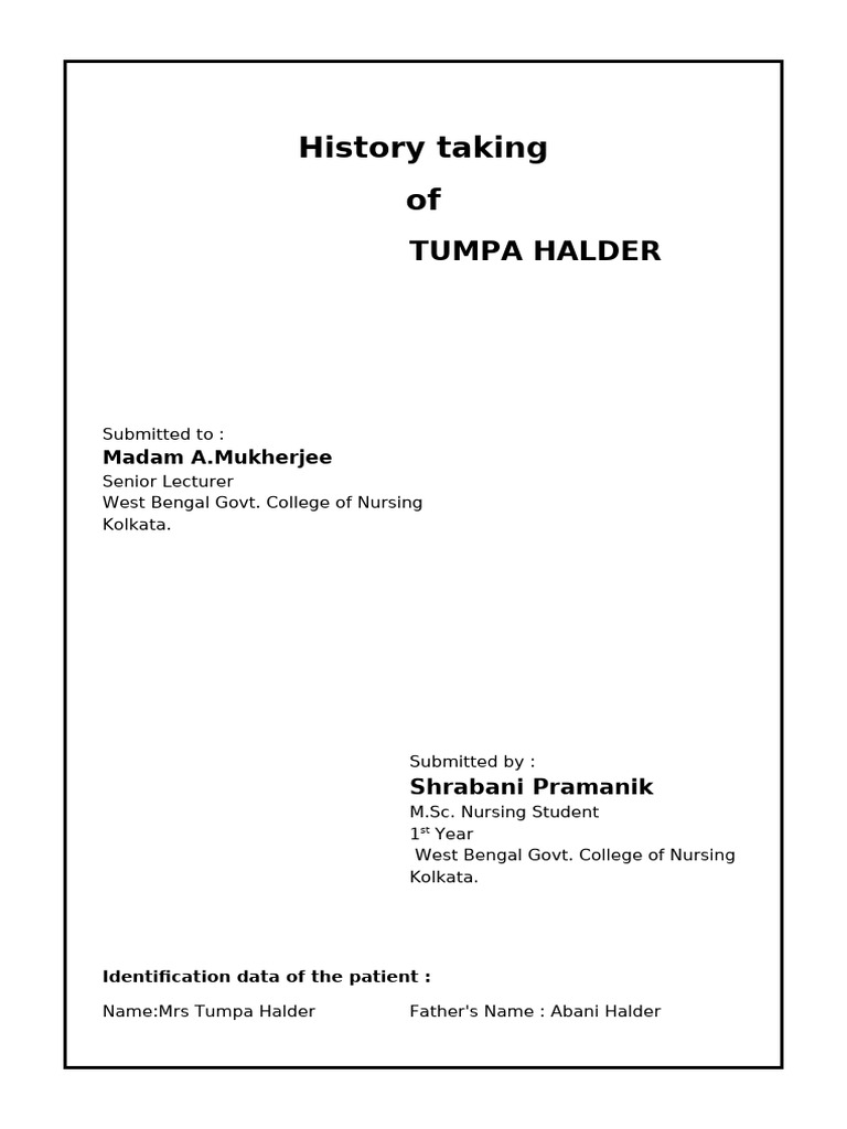 History Taking - Tumpa Halder | PDF | Psychiatry | Mental Disorder
