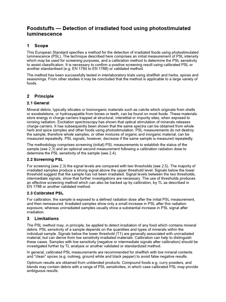 Detecting Irradiated Food via PSL Method | PDF | Sensitivity And ...