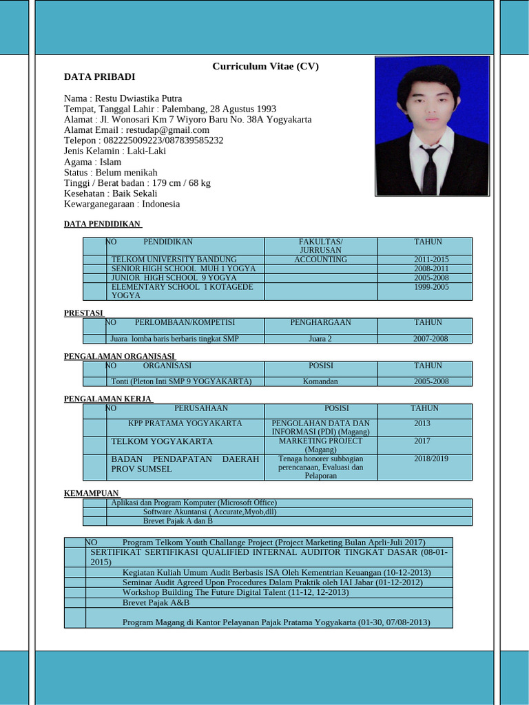 CV (Restu Dwiastika Putra) | PDF