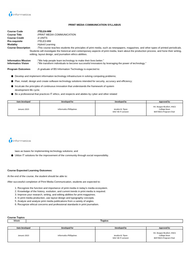 Print Media Obe Syllabus | PDF | Typography | Typefaces