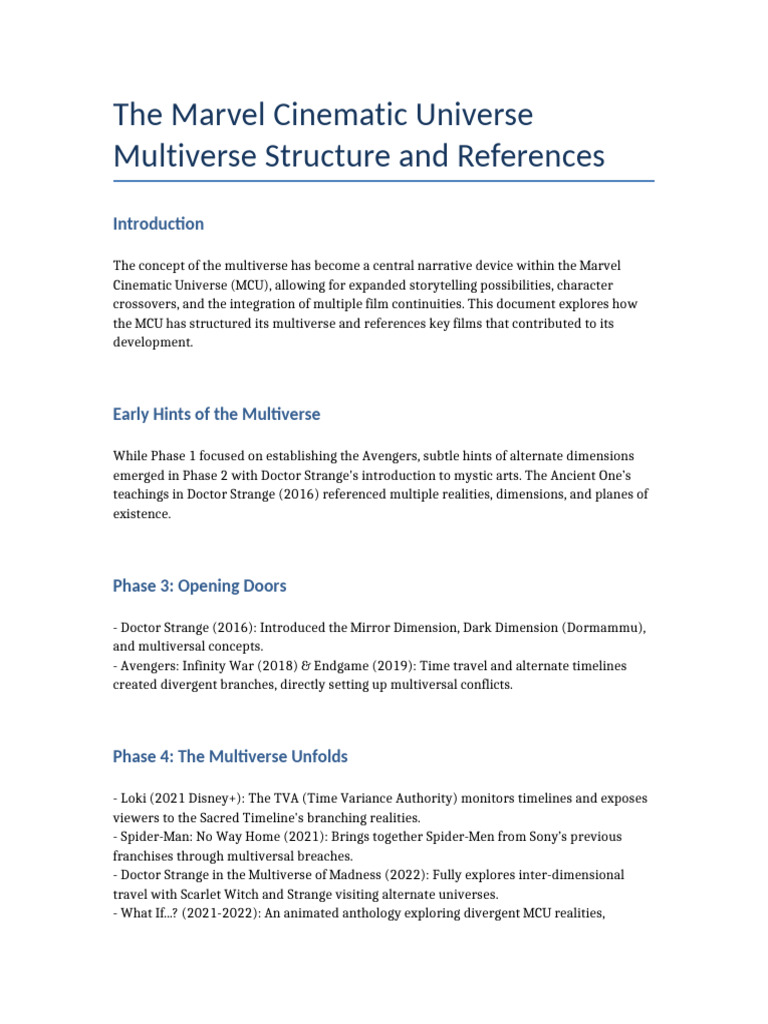 MCU Multiverse Structure Explained | PDF | Marvel Entertainment