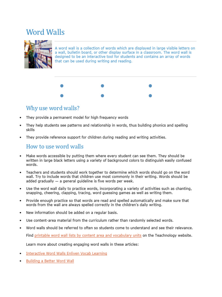04 Word Walls - Classroom Strategies - Reading Rockets | PDF | Word ...