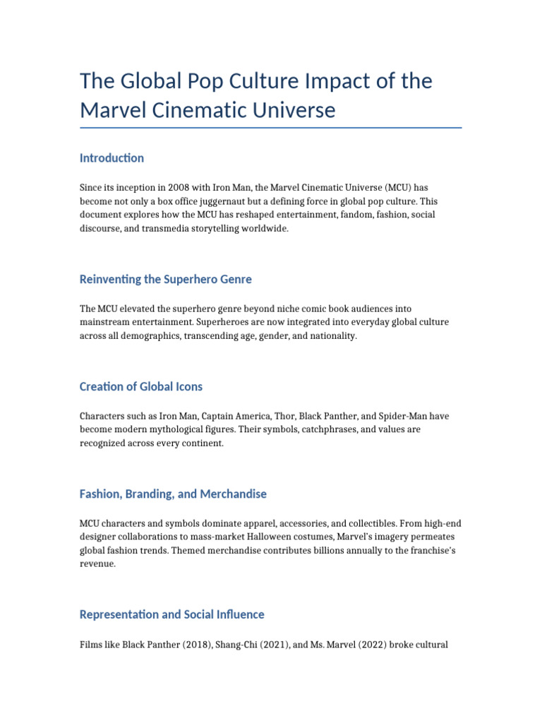 MCU Global Pop Culture Impact | PDF | Popular Culture | Superheroes