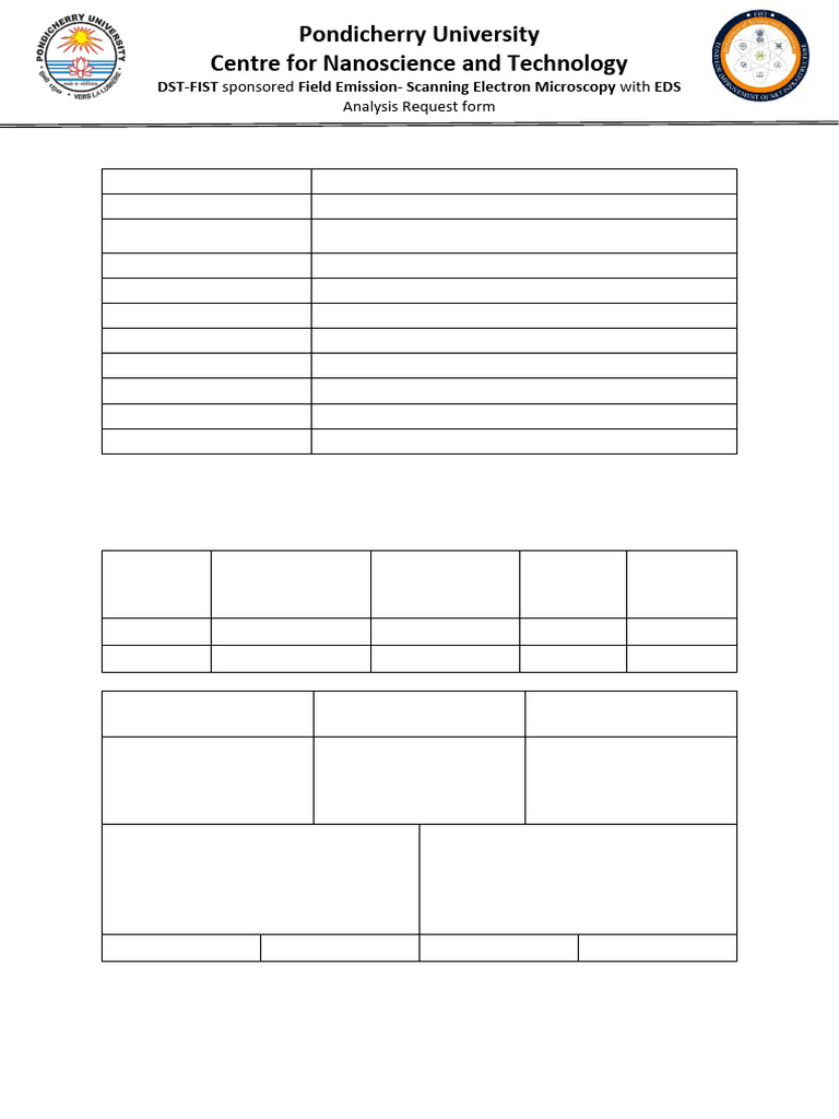 FE-SEM Analysis Request Form | PDF | Scanning Electron Microscope ...