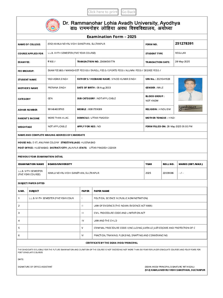 Dr. Rammanohar Lohia Avadh University, Ayodhya. | PDF | Justice | Crime ...