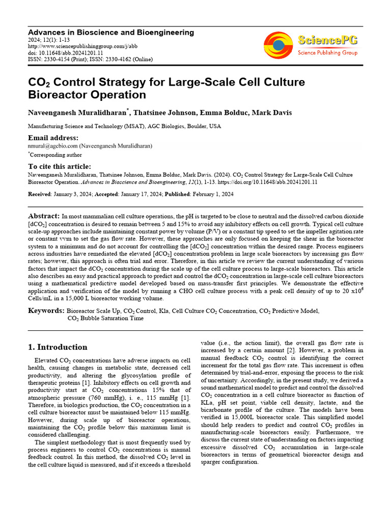 Bioreactor CO2 Control Strategy For Cell Culture Bioreactor Operations ...