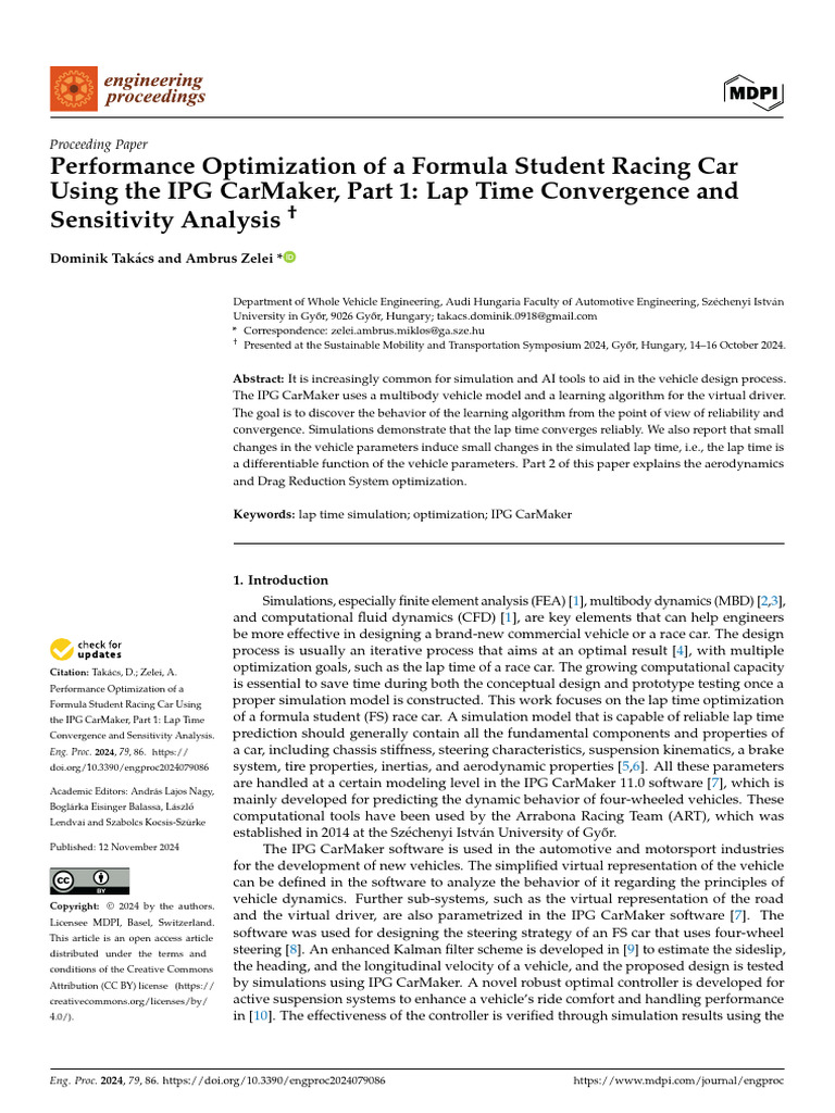 Performance Optimization of A Formula Student Racing Car Using The IPG CarMaker, Part 1, Lap ...