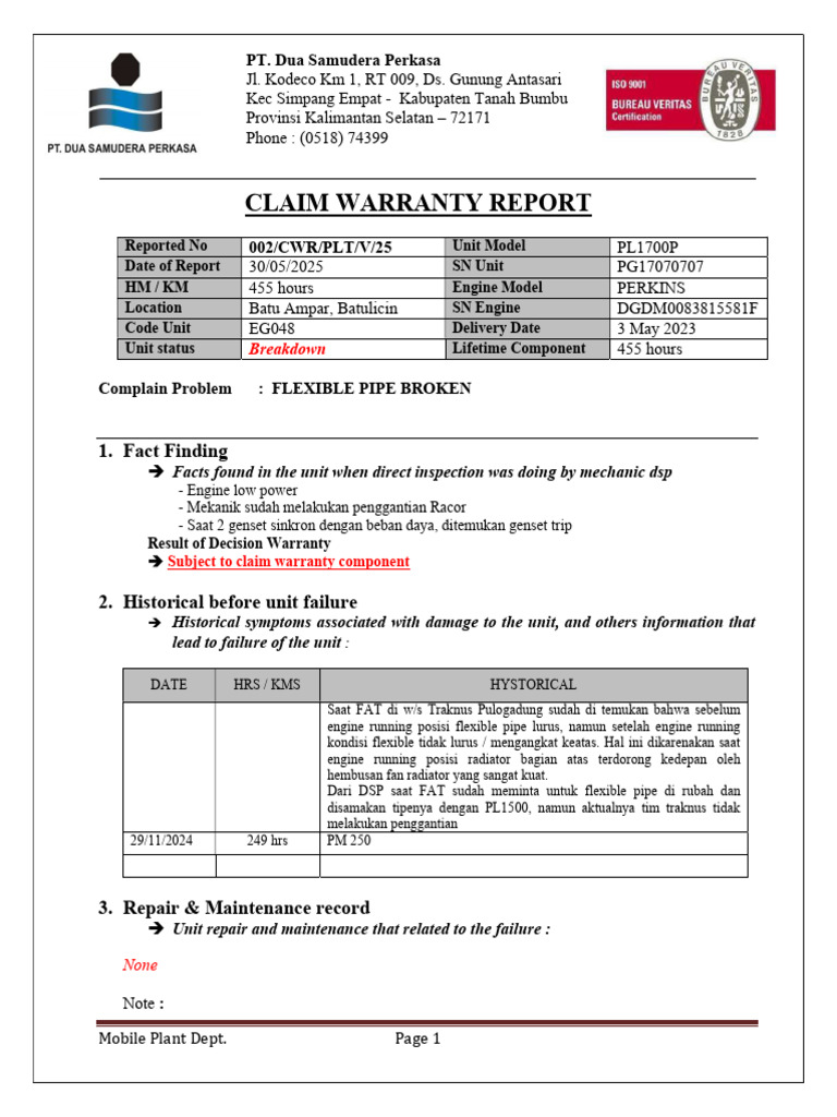 CWR Report: PL1700P Engine Failure | PDF | Engines | Mechanical Engineering